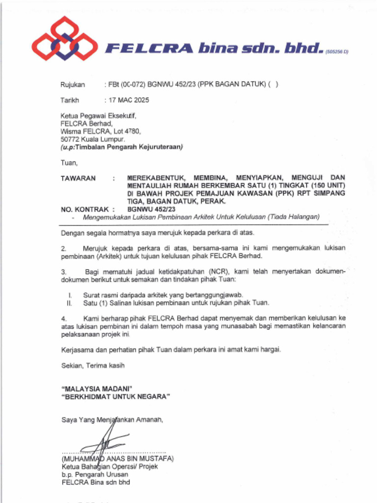 MENGEMUKAKAN LUKISAN PEMBINAAN ARKITEK UNTUK KELULUSAN PPK BAGAN DATUK ...