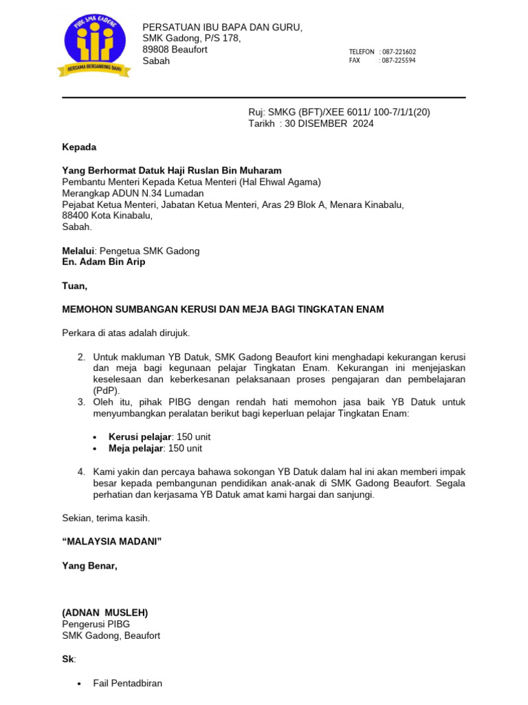 Surat Mohon Meja Yb | PDF