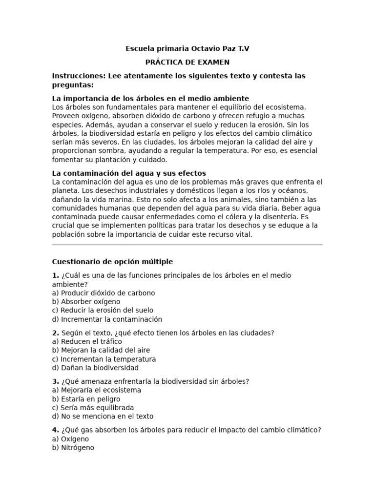 Practica de Examen 17-10-25 | PDF | Contaminación | Agua