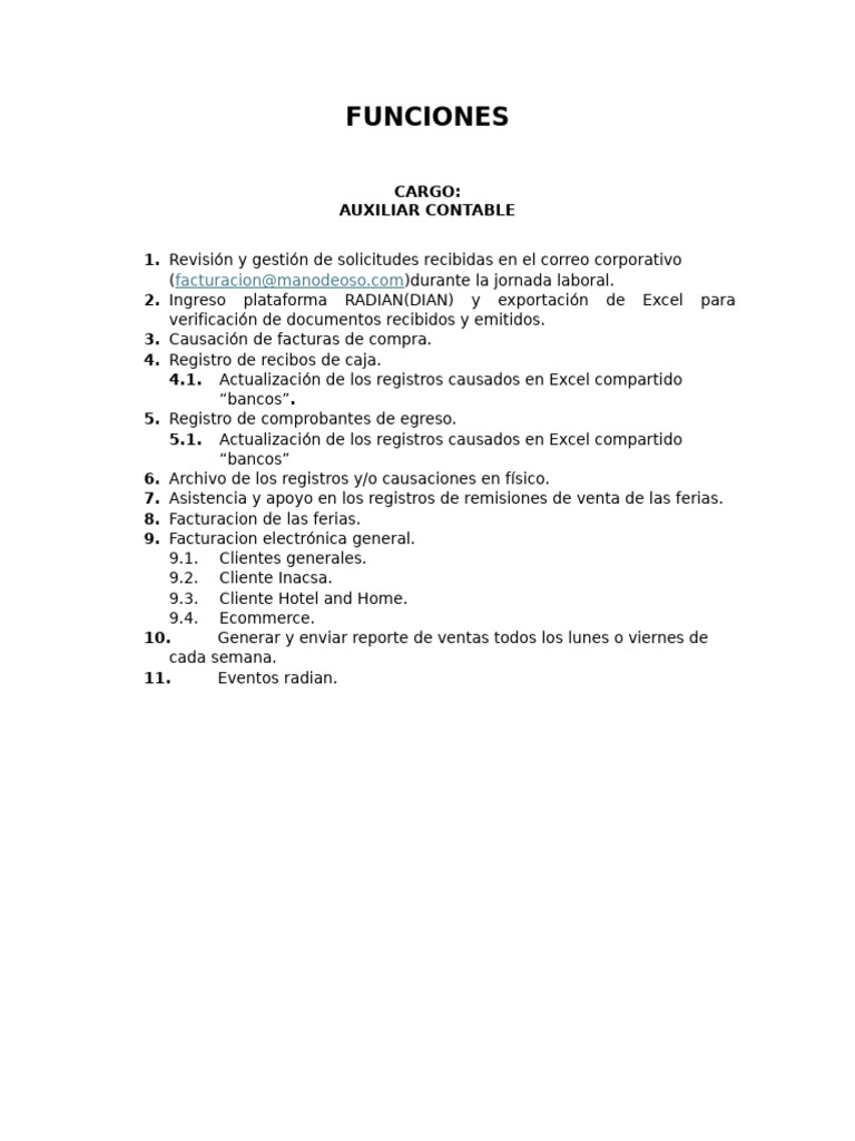 Funciones del Auxiliar Contable | PDF