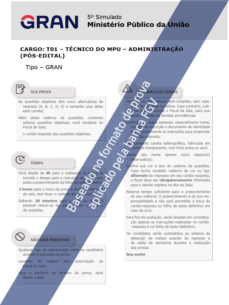 Mpu 5 Simulado Cargo t01 Tecnico Do Mpu Administracao Pos Edital Folha de Respostas 24620902 ...