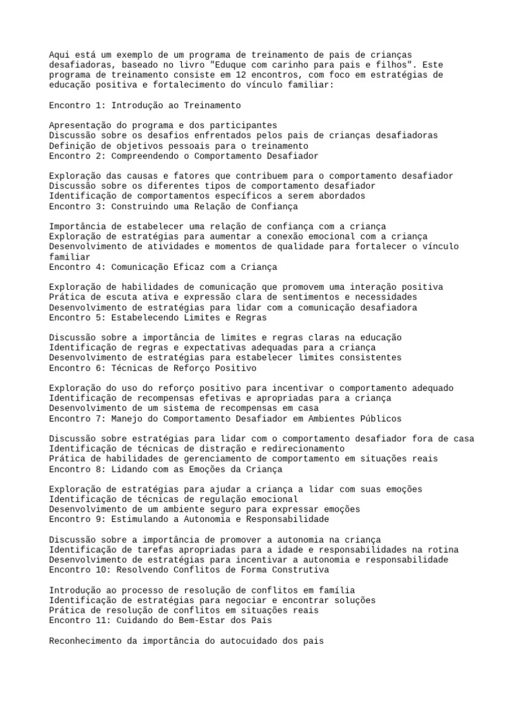 Treinamento para Pais de Crianças Desafiadoras | PDF | Comunicação ...