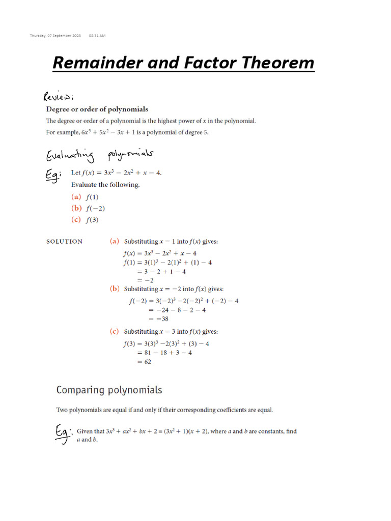 Remainder and Factor Theorem | PDF