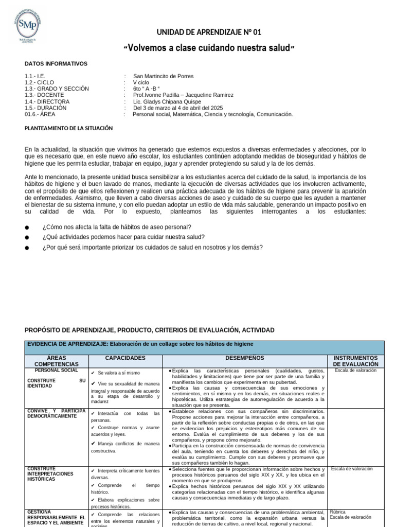 Cuidado de la Salud en el Aula 6to A-B | PDF | Datos | División ...