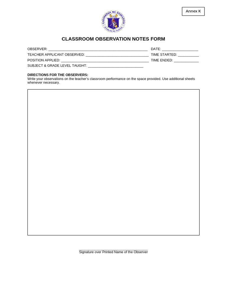 Annex K - COT Observation Notes Form | PDF