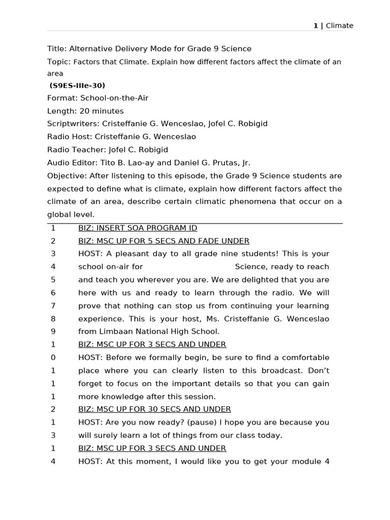 Script April12,2021 Science9 q3 m4 | PDF | Climate | Earth Sciences
