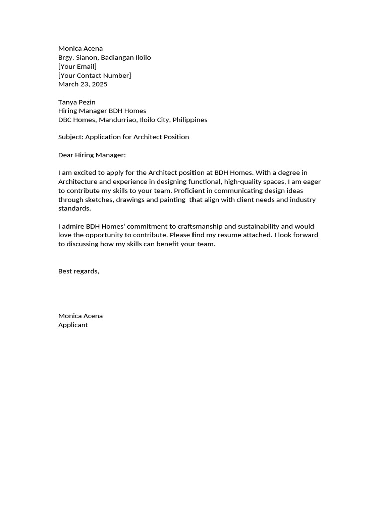 Monica Acena Applivation Letter | PDF