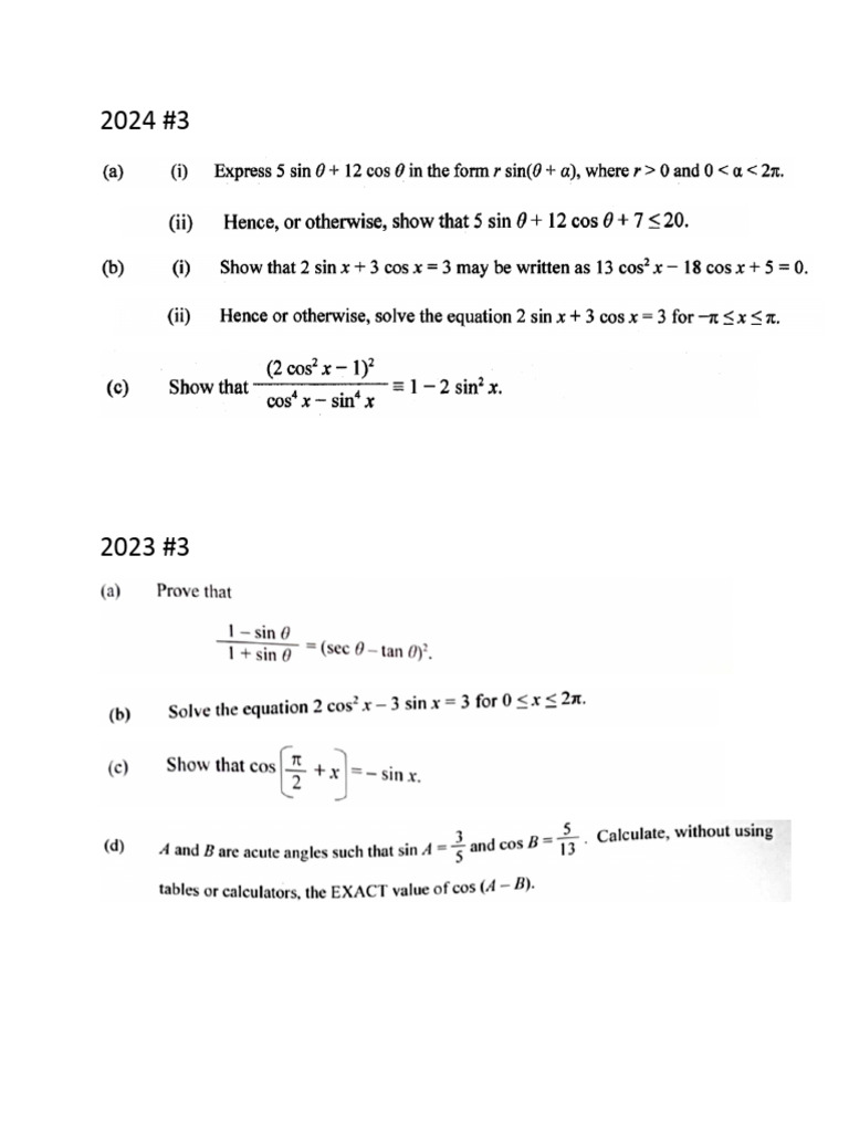 Trigonometry Past Paper Questions 2013-2024 | PDF