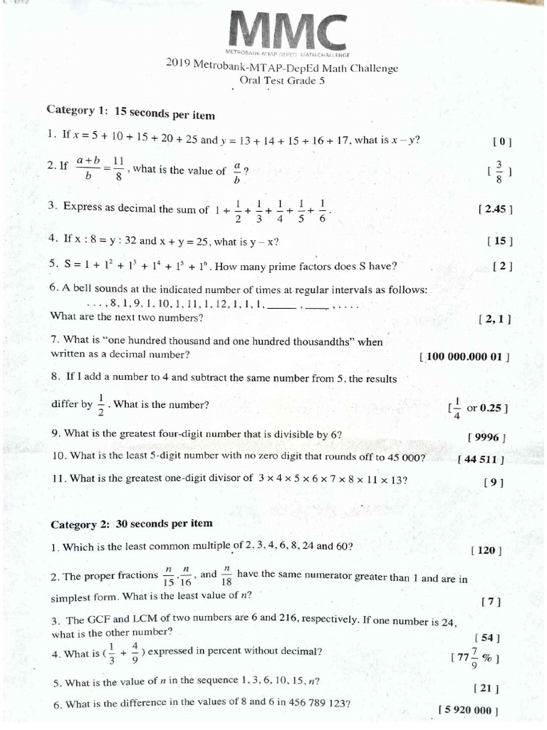 2019 Mtap Orals Grade 5 | PDF