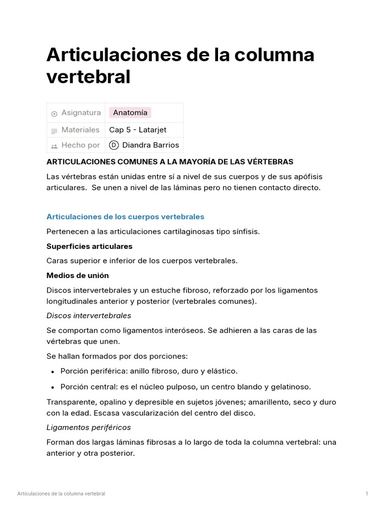 Articulaciones - de - La - Columna - Vertebral | PDF | La columna vertebral | Articulación