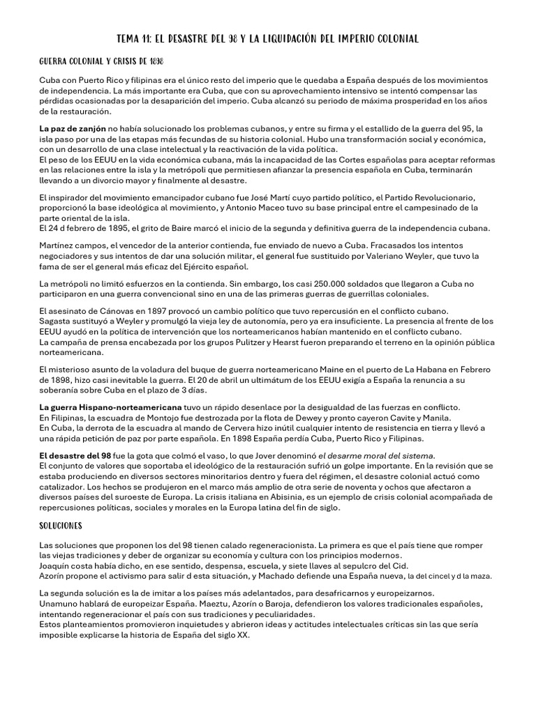 Desastre del 98: Fin del Imperio Colonial | PDF | Cuba | España