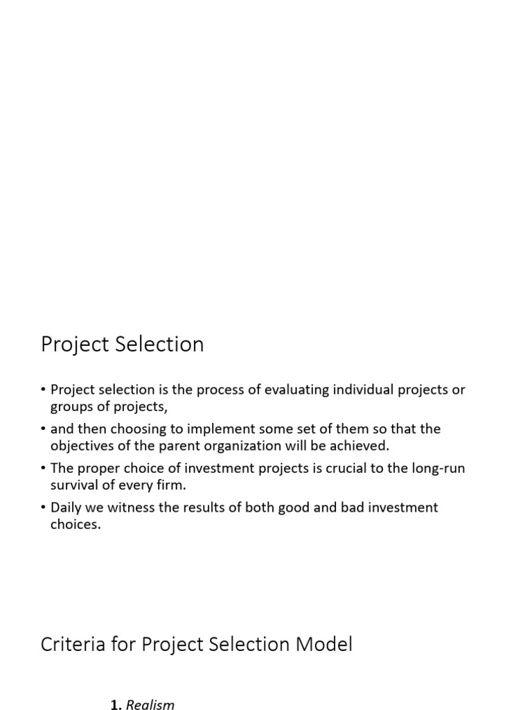 Lecture Slides # 02 Project Selection Models | PDF