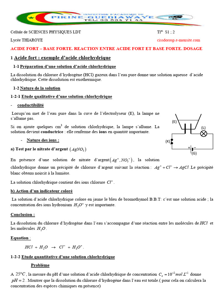 Réactions Acides Forts et Bases Fortes | PDF | Ph | Acide chlorhydrique