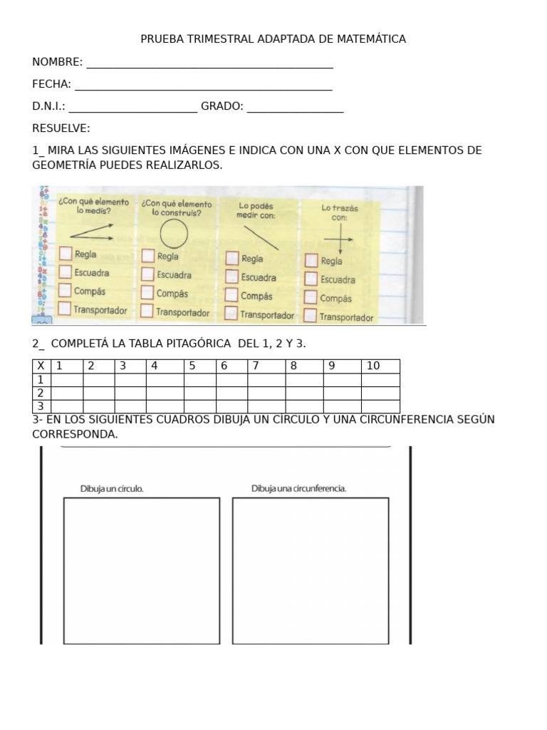 Prueba Trimestral de Matemáticas | PDF