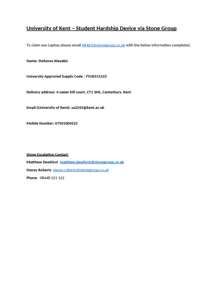 University of Kent Student Hardship Scheme | PDF