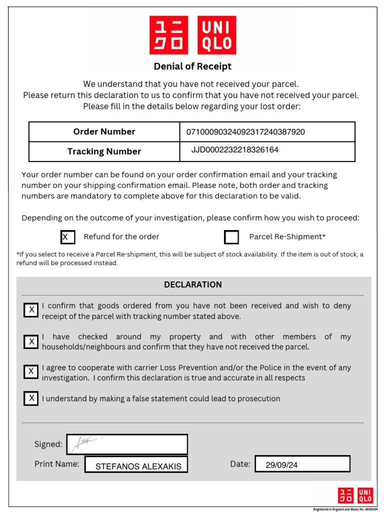 Lost Parcel Declaration Form | PDF
