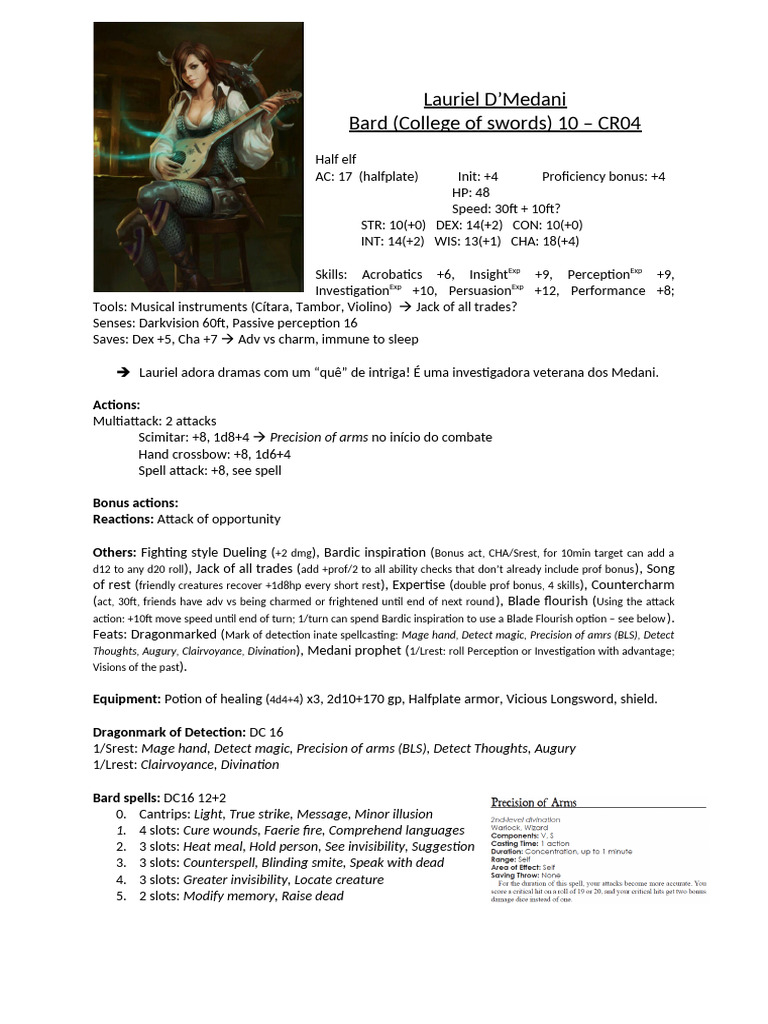 Half-Elf Bard Character Sheet CR04 | PDF | Dungeons & Dragons | Gary ...