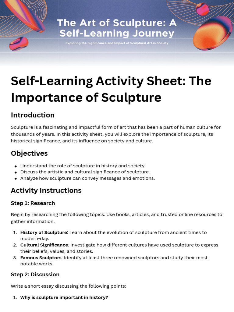 Self Learning Activity Sheet The Importance of Sculpture - 20250319 ...
