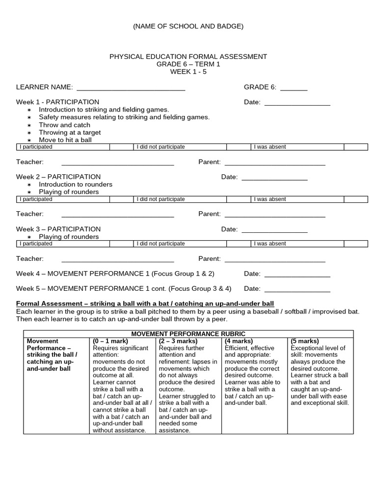 Grade 6 Physical Education Assessment | PDF | Bowling (Cricket) | Cricket