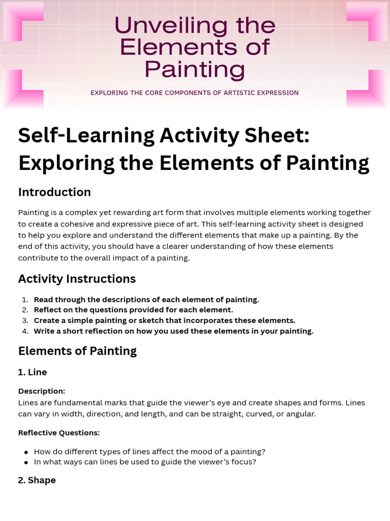 Self Learning Activity Sheet Exploring The Elements of Painting ...