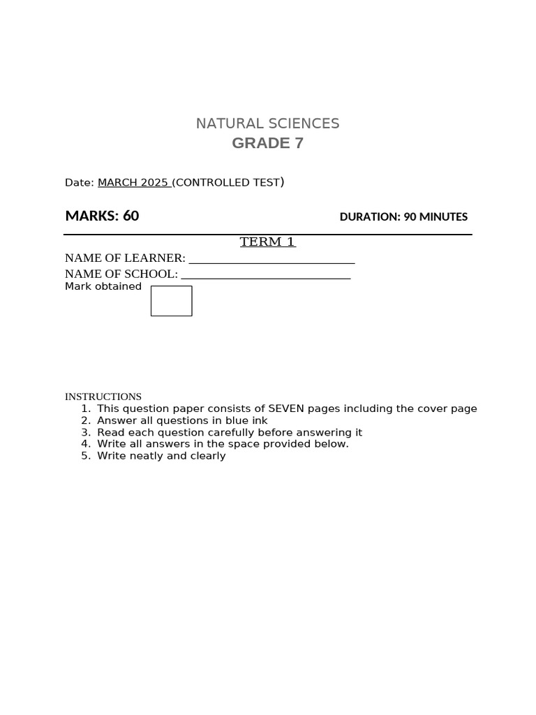 Grade 7 Natural Sciences Term 1 Common Test 2025 | PDF | Pollination ...