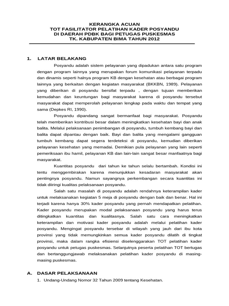Kerangka Acuan Tot Posyandu | PDF