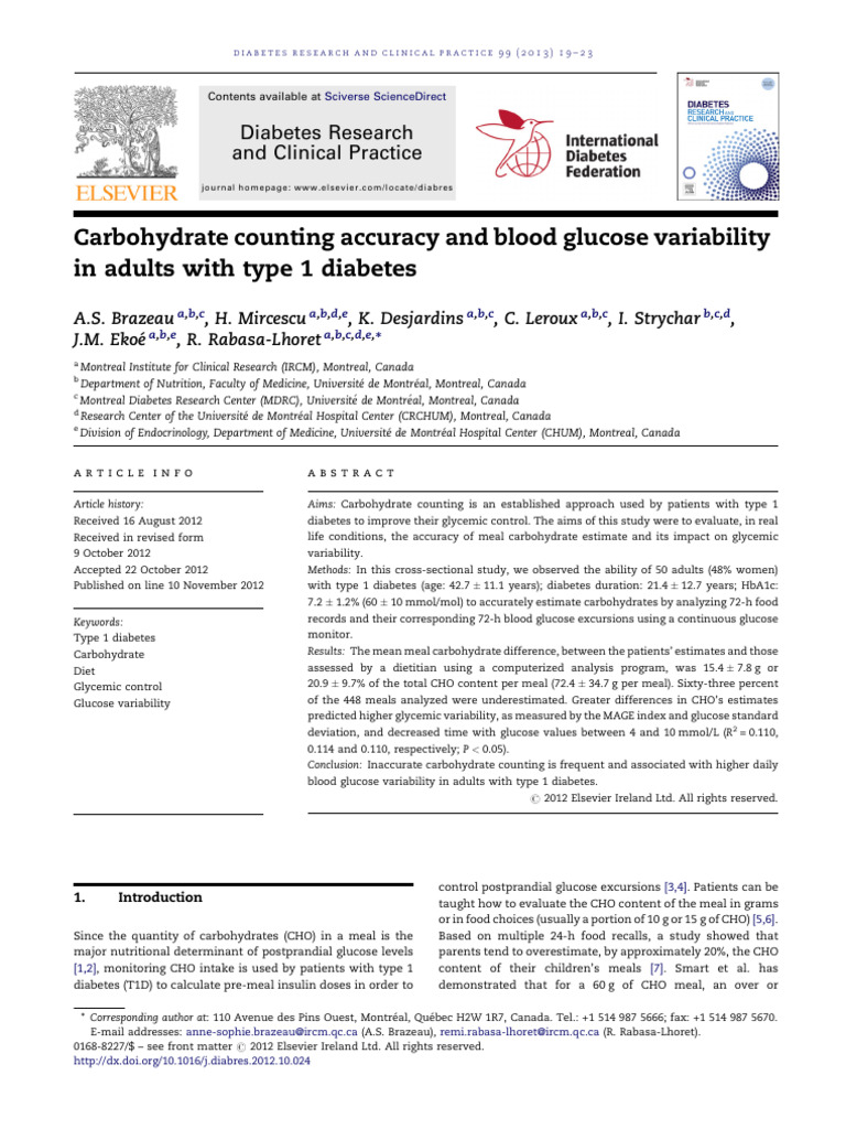 Carbohydrate Counting Accuracy and Blood Glucose Variability in Adults ...