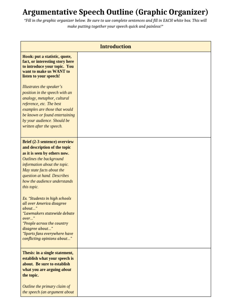 Argumentative Speech Outline Template | PDF | Reason