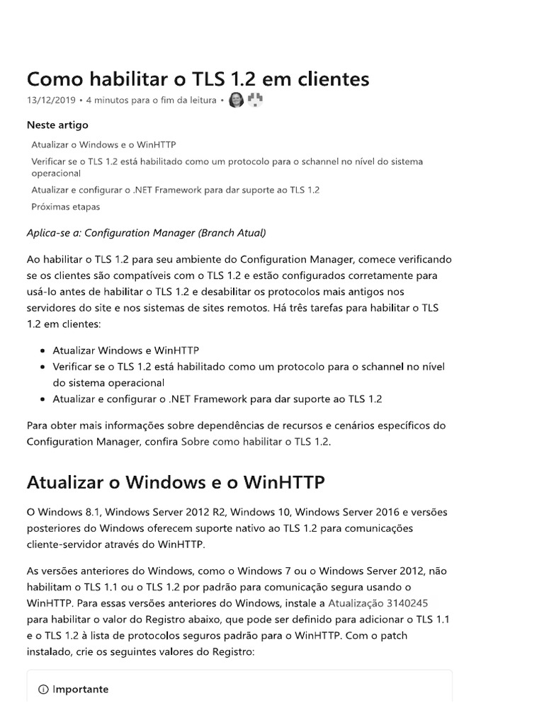 Como Habilitar o TLS 1.2 em Clientes | PDF