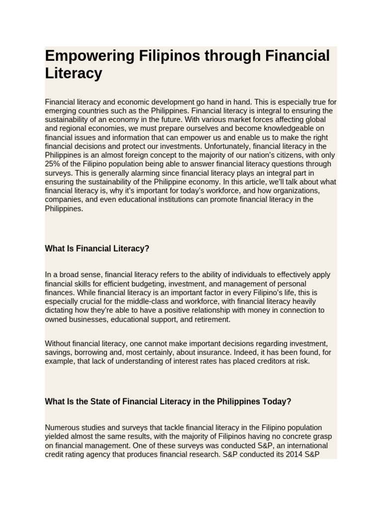Empowering Filipinos Through Financial Literacy | PDF | Financial ...