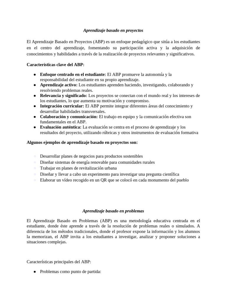 Aprendizaje Basado en Proyectos | PDF | Aprendizaje en base a proyectos | Aprendizaje