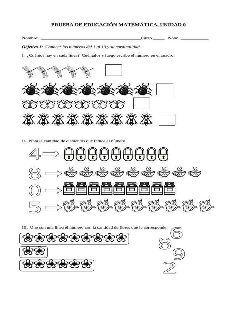 Prueba de matematica, unidad 1 | PDF