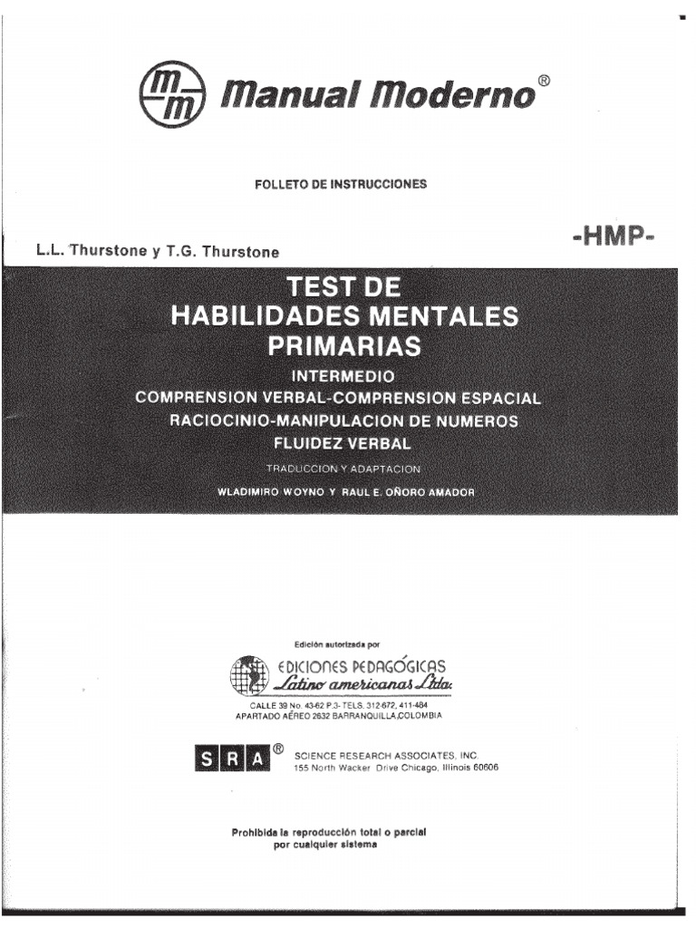 Test de Habilidades Mentales Primarias Thurstone (HMP) | PDF