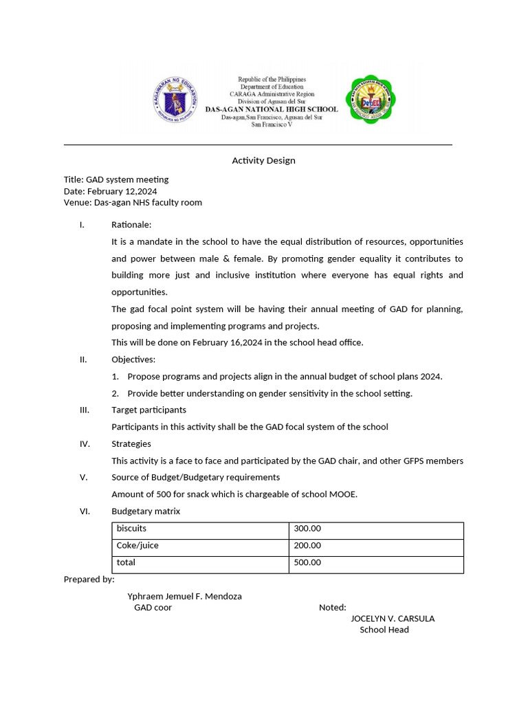 Activity Design-GAD Meeting | PDF