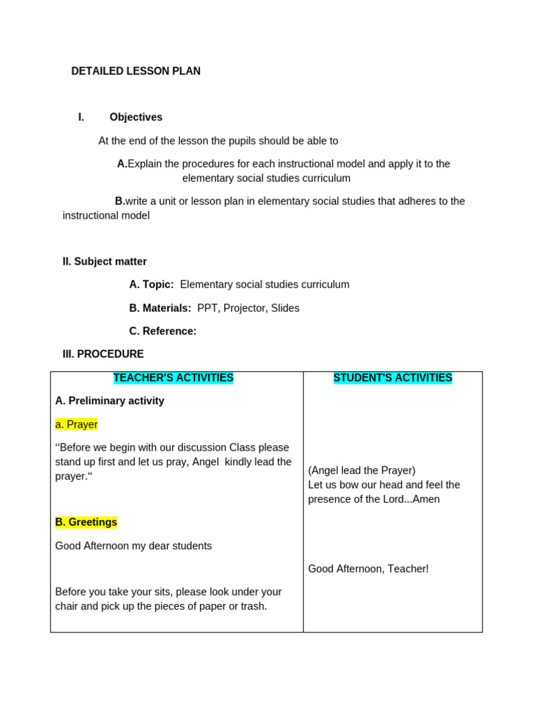Lesson Plan for Social Studies Models | PDF | Lesson Plan | Teachers