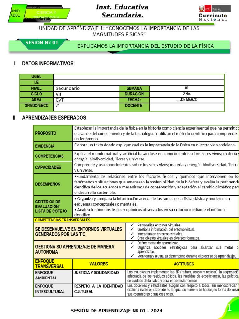 A 5º Ses Act 1-Cyt-u1 | PDF | Aprendizaje | Física