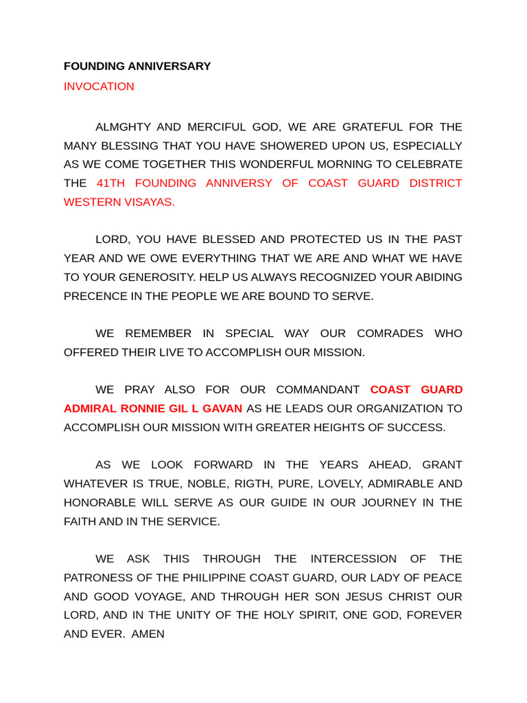 Founding Anniversary Prayer for CGDWV | PDF