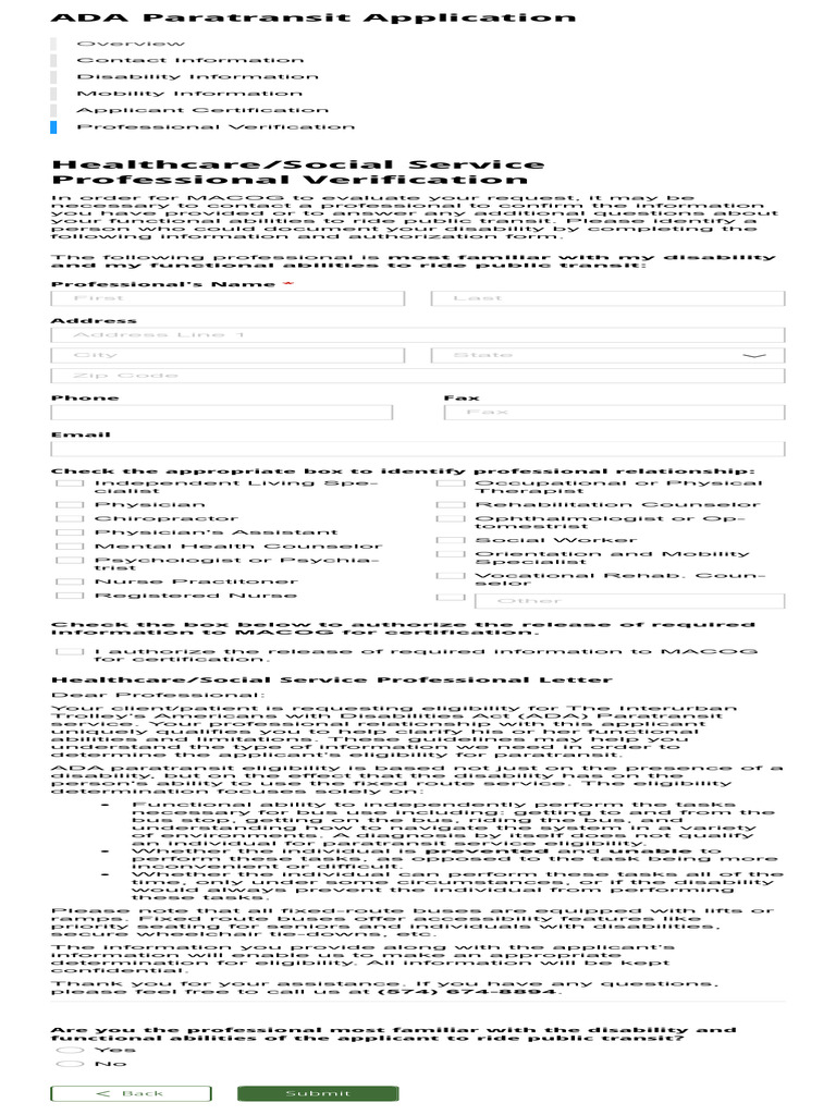 ADA Paratransit Application | PDF | Bus | Americans With Disabilities ...