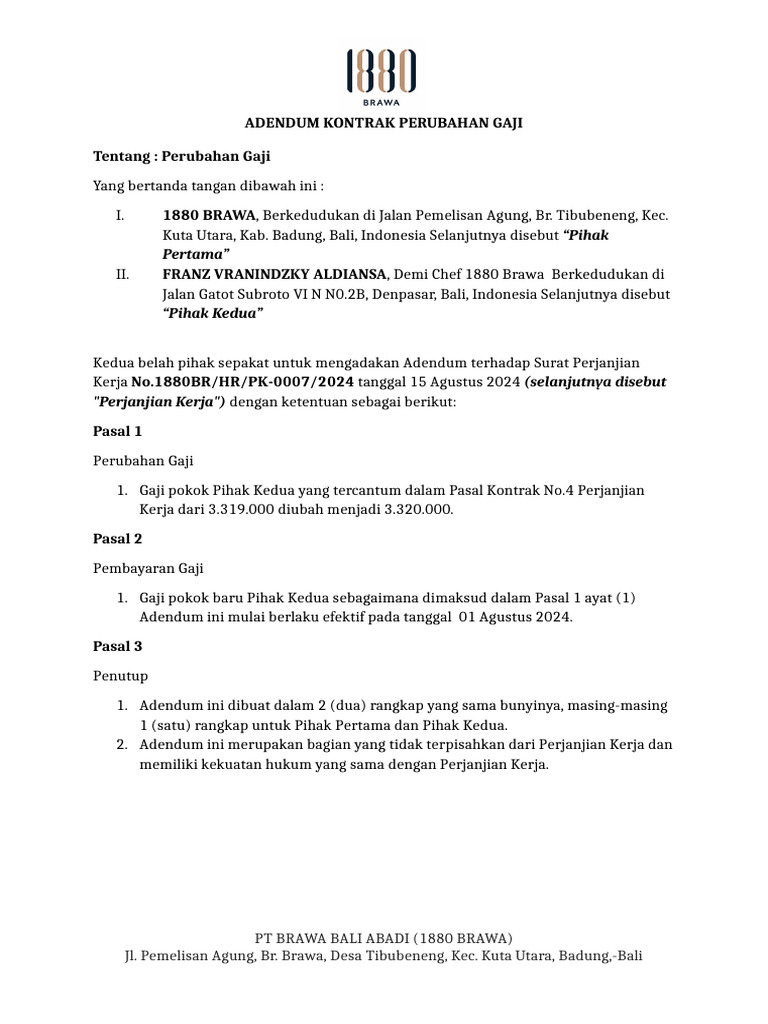 Adendum Perubahan Gaji VER1 | PDF