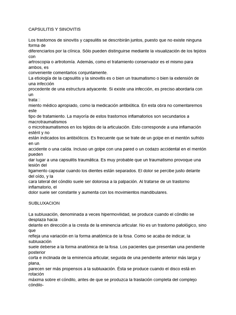 Capsulitis, Sinovitis y Trastornos ATM | PDF | Articulación | Artritis