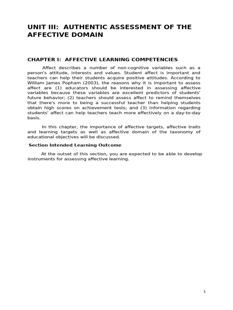 Unit III Affective Learning Competencies | PDF | Attitude (Psychology ...