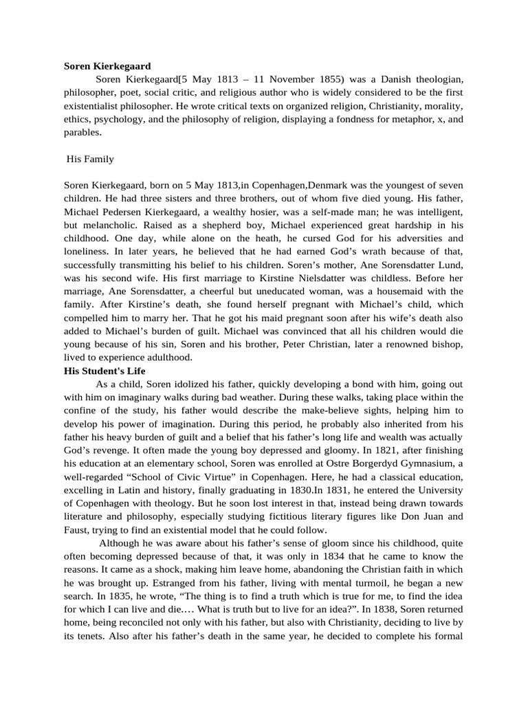 Assignment Soren 123 | PDF | Søren Kierkegaard | Existentialism