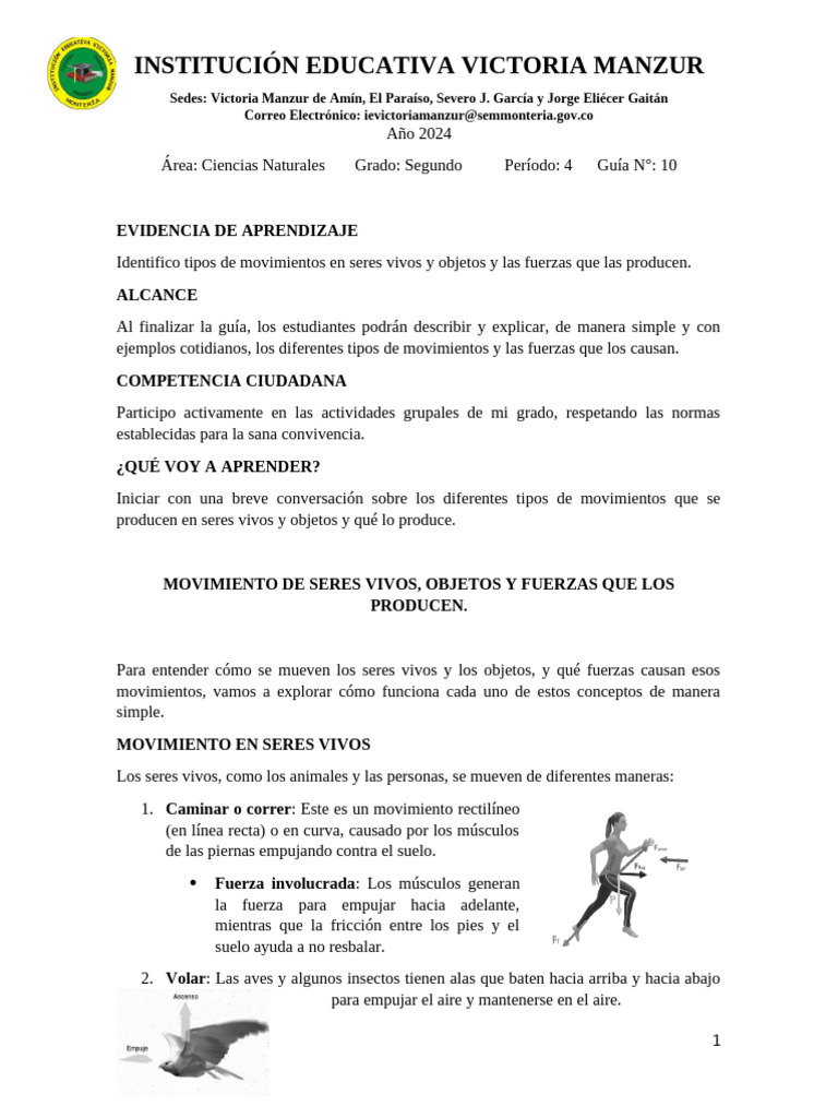 Guía 10 Ciencias Naturales - Movimiento de Seres Vivos, Objetos y ...