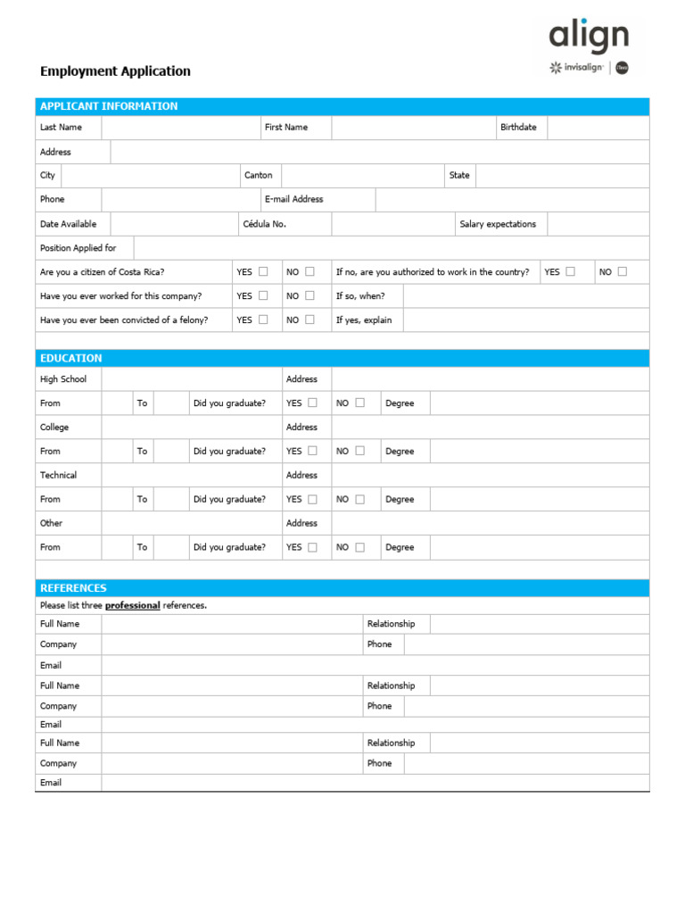 Align Technologies Application Form (2) | PDF