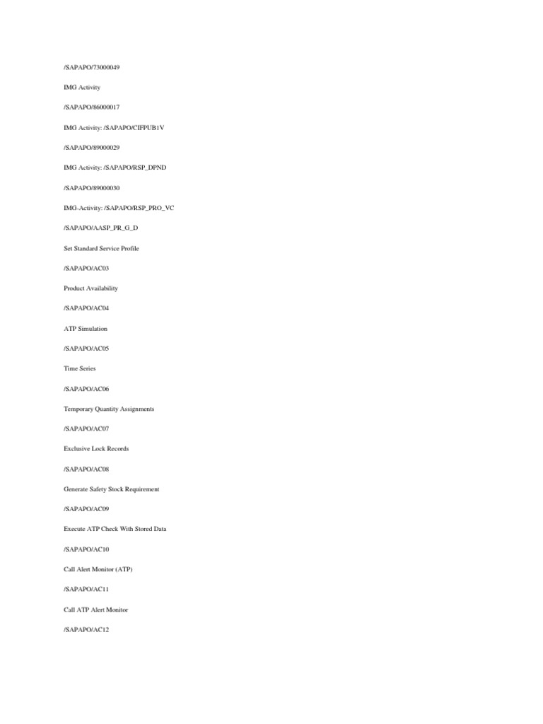 SAP APO T-Codes | PDF | Databases | Matrix (Mathematics)