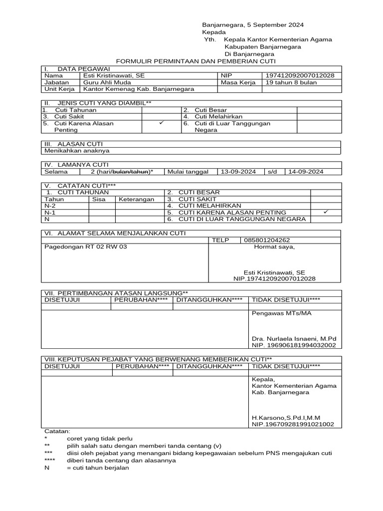 Form Cuti Kosong | PDF