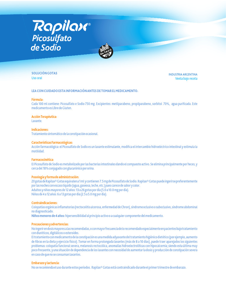 Uso y Dosis de Rapilax Gotas | PDF | Medicamentos con receta ...