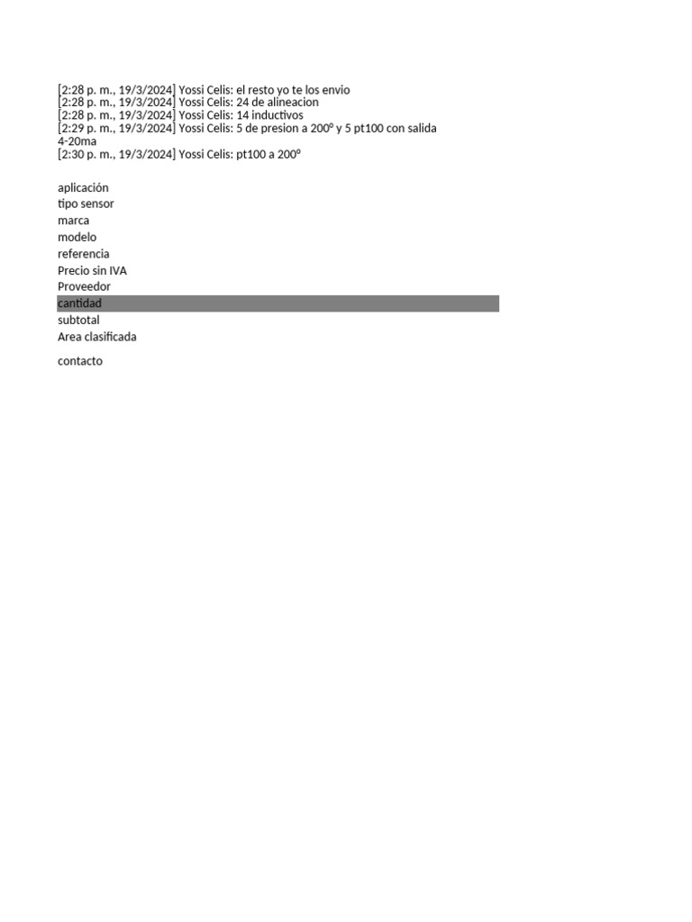 Lista Sensores Cotizar | PDF | Ingeniería de Edificación | Ingeniería mecánica