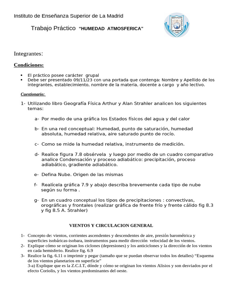 Práctico HUMEDAD ATMOSF y PRESION ATM Strahler | PDF