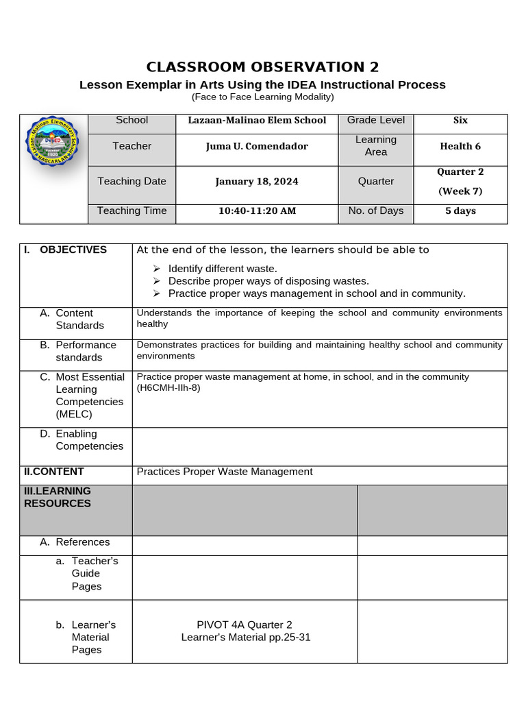 Proper Waste Management Lesson Plan | PDF | Waste | Biodegradation